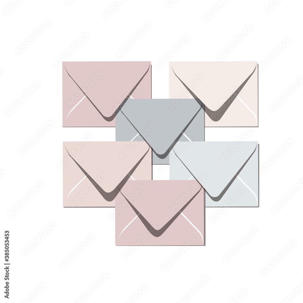 Vector de Stock Envelopes in pastel colours, nesting letters in blue ...
