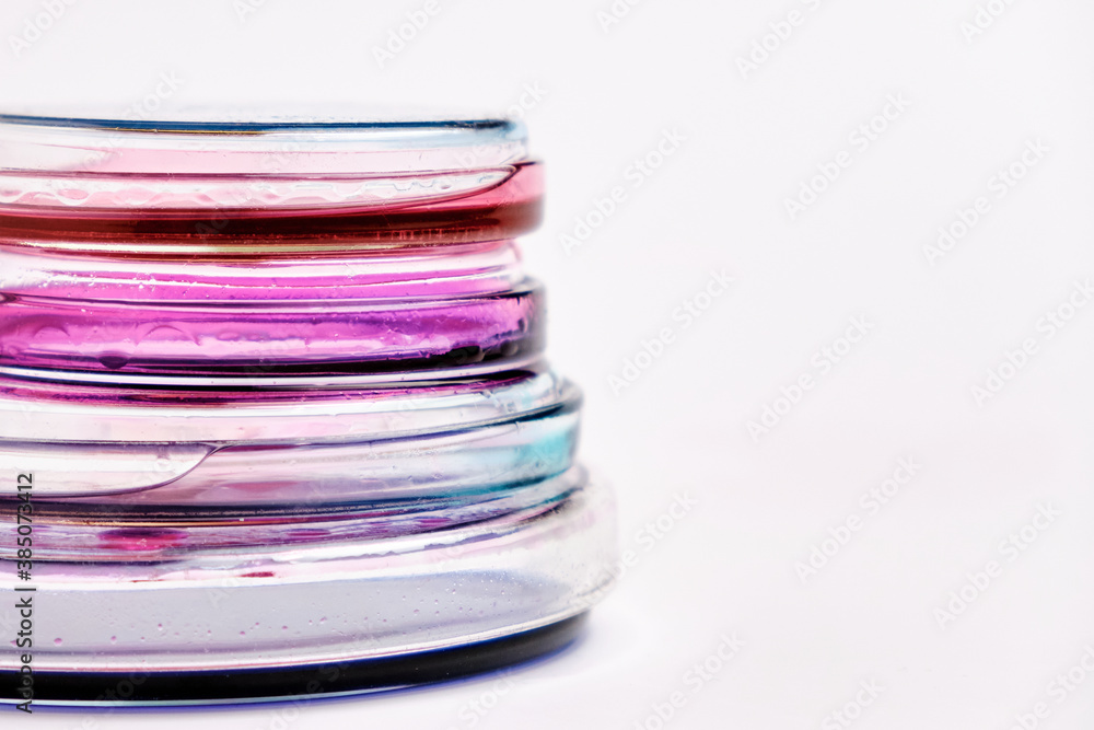 Pyramids from Petri dishes with colorful agar media with bacterial ...