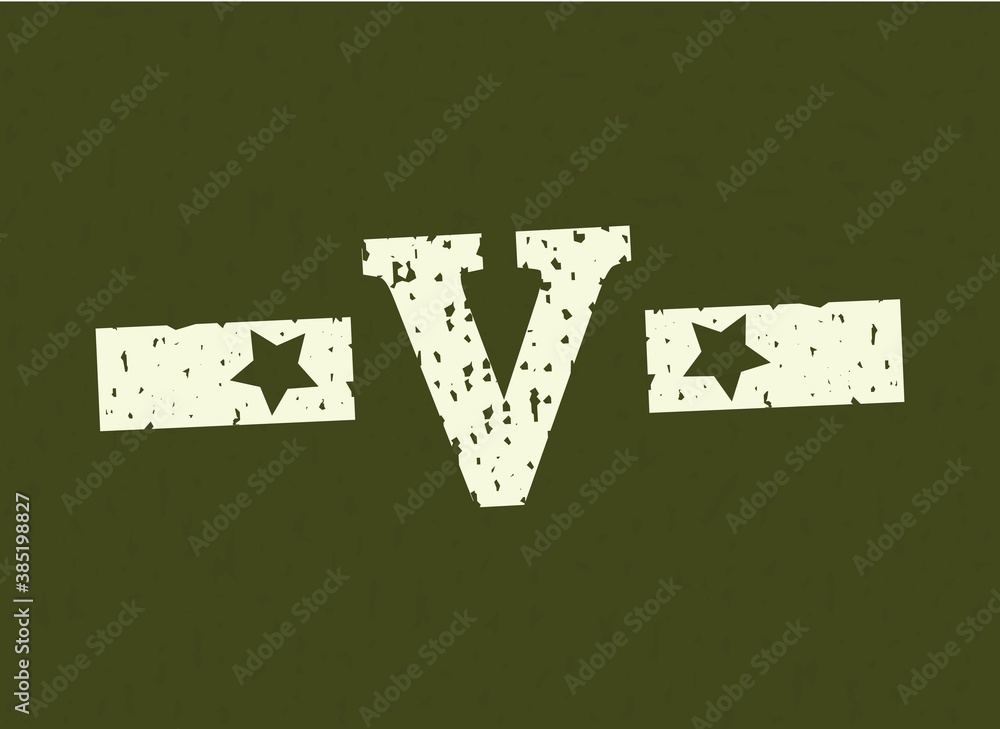 V badge letter Military, Army design with star on camouflage background ...