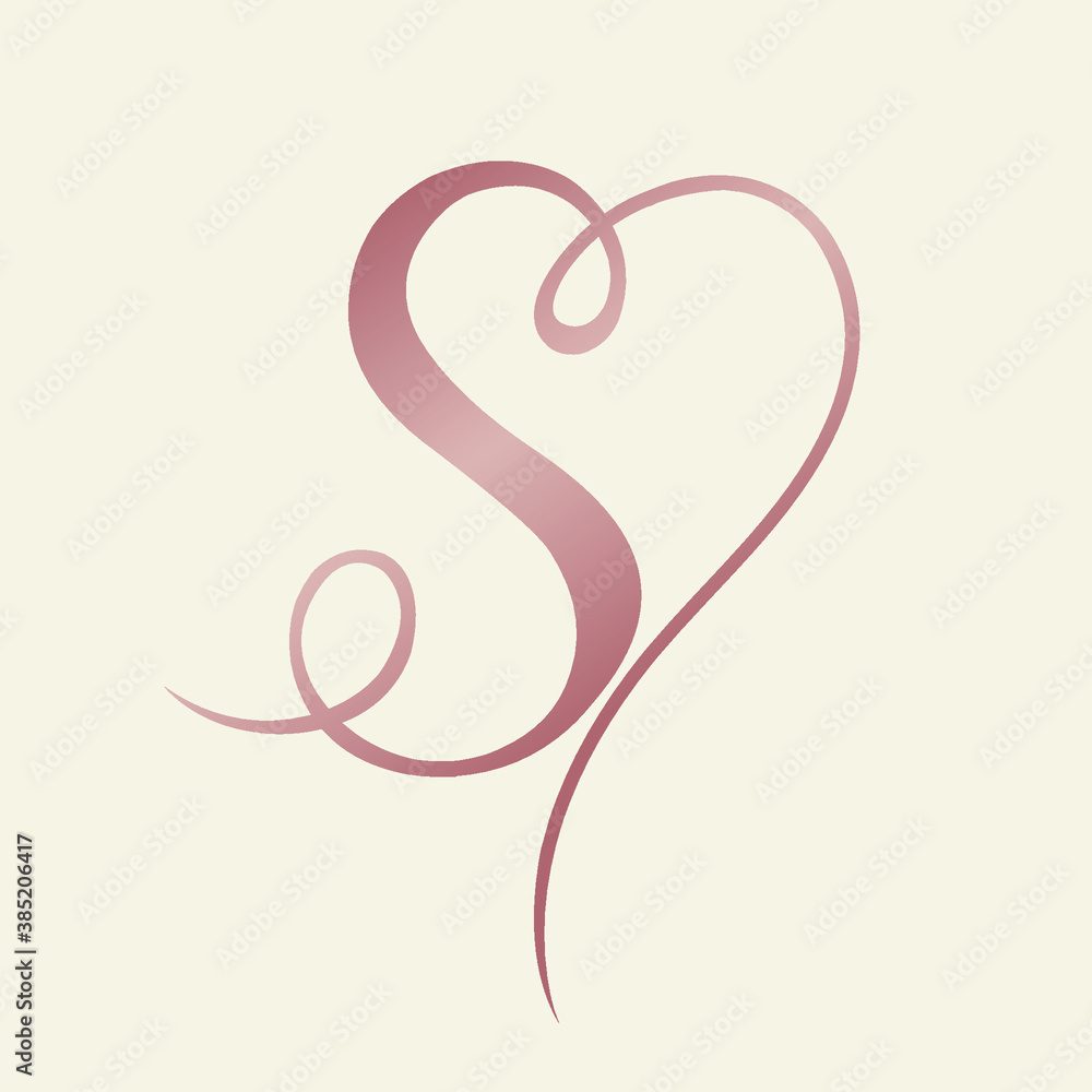 Letter S logo with line-art heart shape.Elegant, feminine calligraphic ...