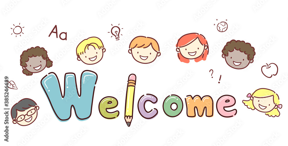 Vetor Stickman Kids Welcome Lettering Illustration do Stock | Adobe Stock