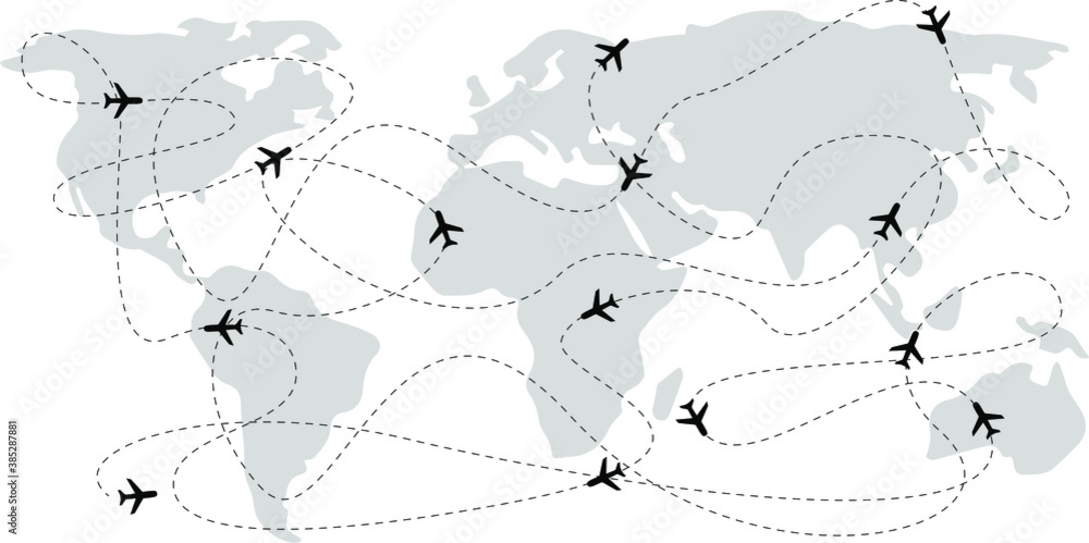 World Map Travelling Vector Background Concept with Plane Shapes ...