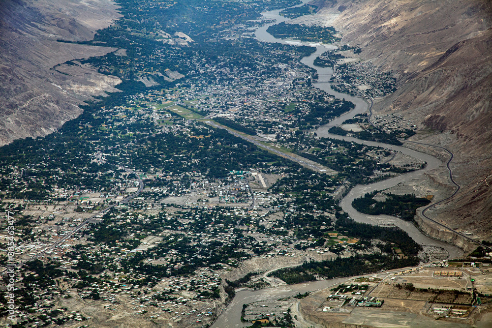 aerial view of gilgit city in summer Stock Photo | Adobe Stock