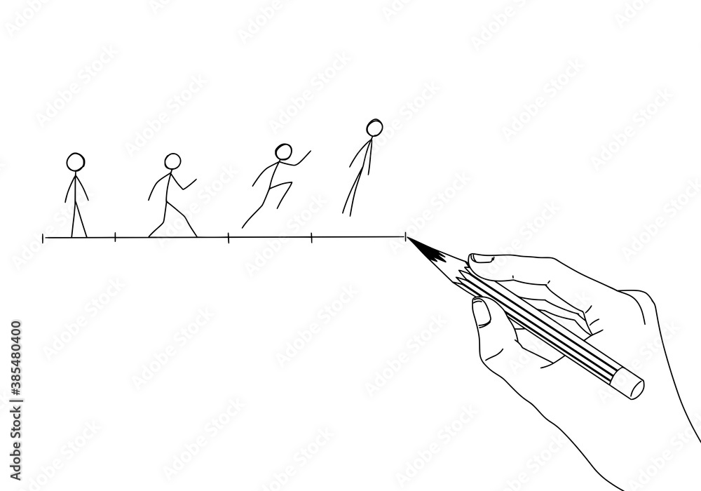 Hand with pencil drawing stickman sketch for animation storyboard ...