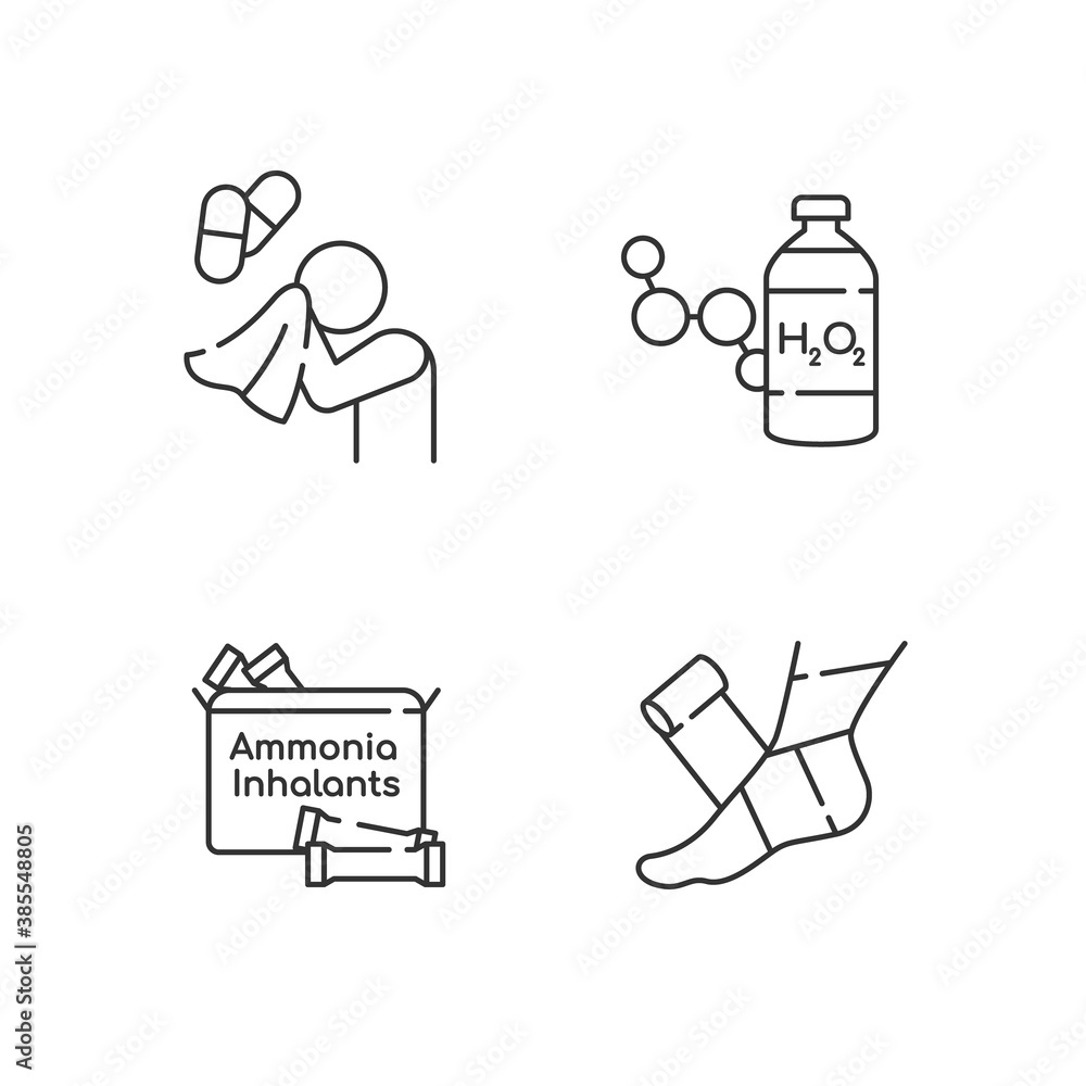 Emergency medication linear icons set. Antihistamine medication ...