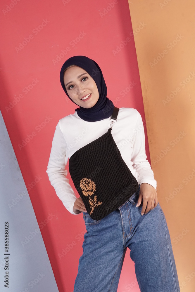 Stock-Foto „Muslim girl models pose like famous models. The woman ...