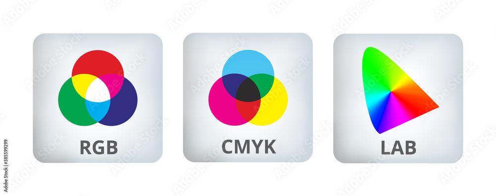 Vector icons in buttons with cmyk, rgb, and lab or cielab colors ...
