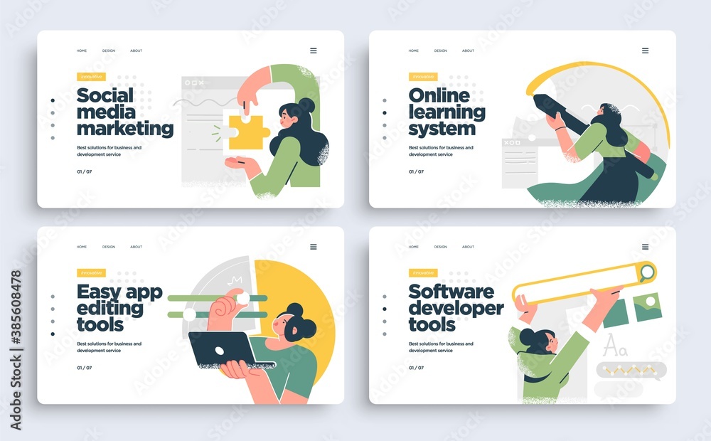 Set of Presentation slide templates or landing page websites design ...