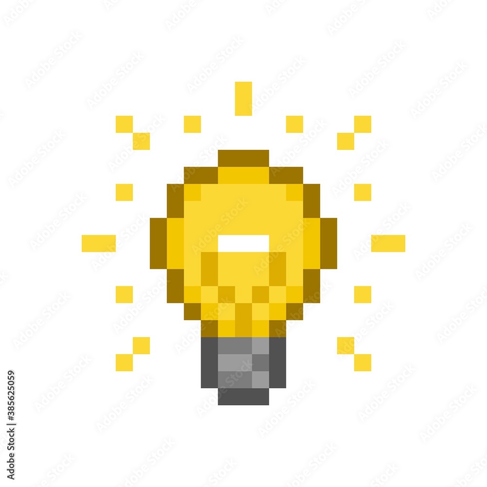 Pixel art 8-bit light bulb on white background - isolated editable ...