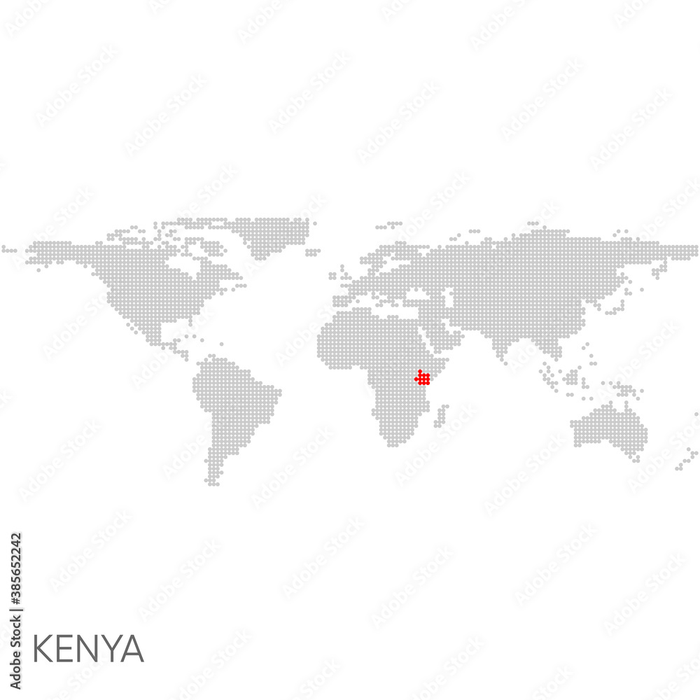 Dotted world map with marked kenya Stock Vector | Adobe Stock