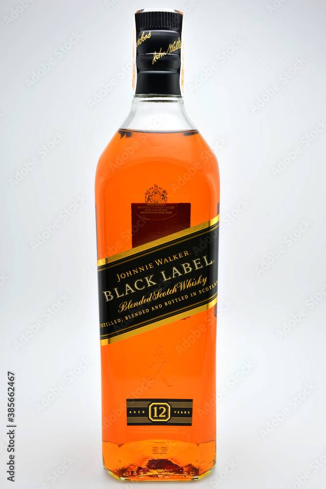Johnnie walker black label blended scotch whisky bottle in the ...