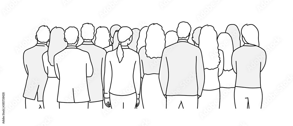 Crowd of business people. Back view. Hand drawn vector line. Stock ...
