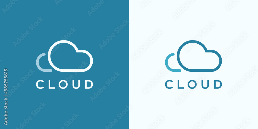 Abstract Cloud Logo. Blue Linear Shape Cloud Computing isolated on ...