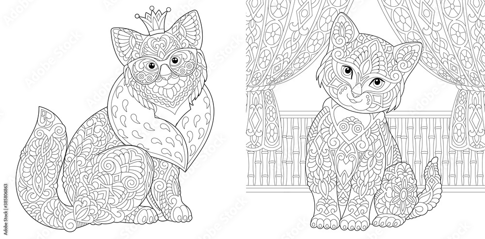 Coloring page. Cute cats. Line art drawing for adult or kids coloring ...