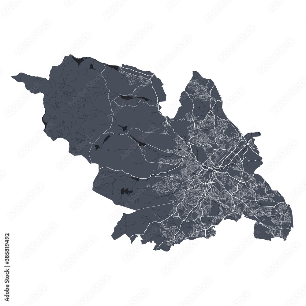 Sheffield map. Detailed map of Sheffield city poster with streets ...