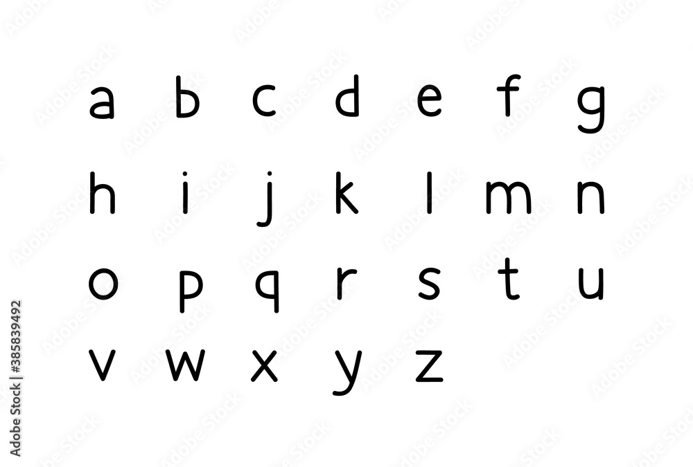 Vector illustration of English hand-drawn alphabet. Set of small ...
