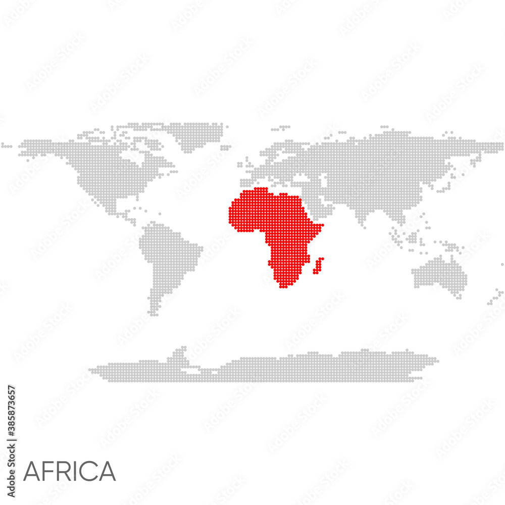 Dotted world map with marked africa Stock Vector | Adobe Stock