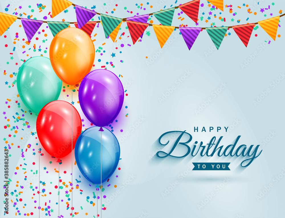 Happy Birthday celebration on red background with colorful balloons ...