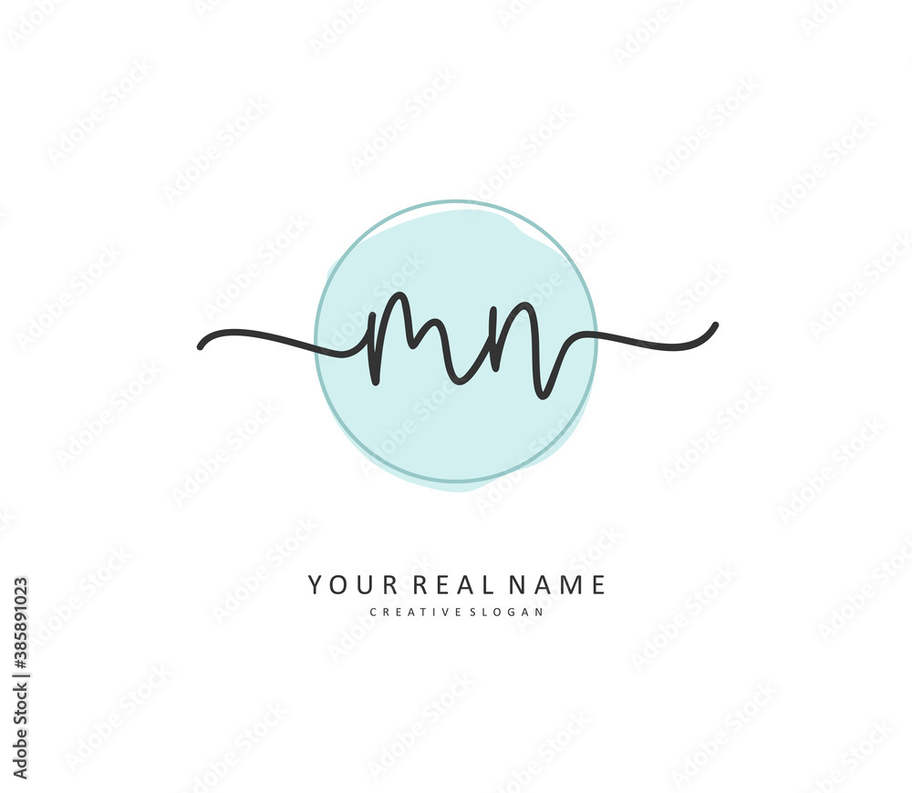 M N MN Initial letter handwriting and signature logo. A concept ...