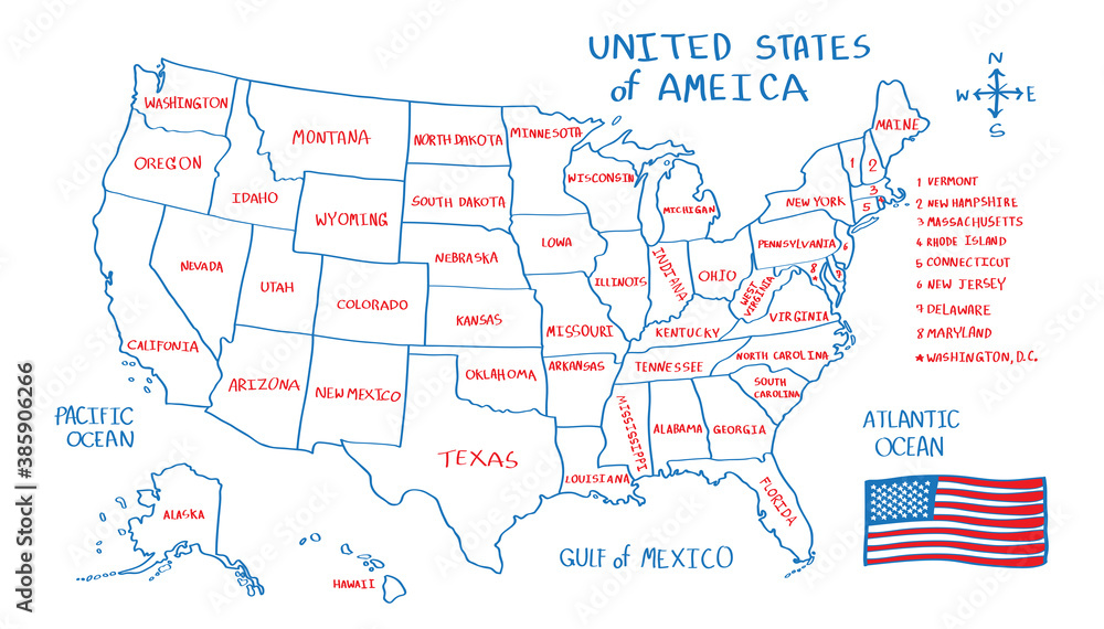 United State of America vector map isolated on white background. Red ...