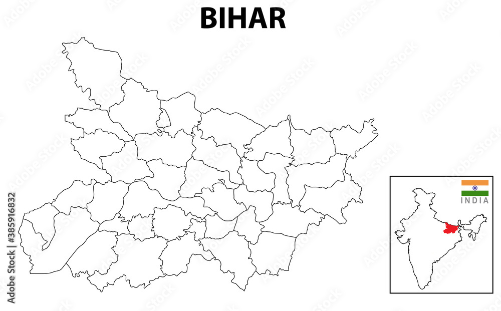 Bihar Map. Outlina map of Bihar district. Detail district map of Bihar ...