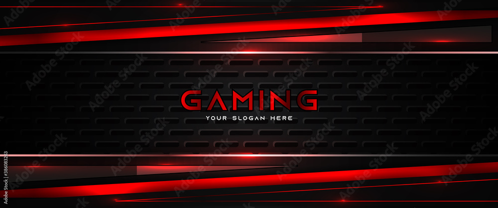 Futuristic red and black abstract gaming banner design template with ...