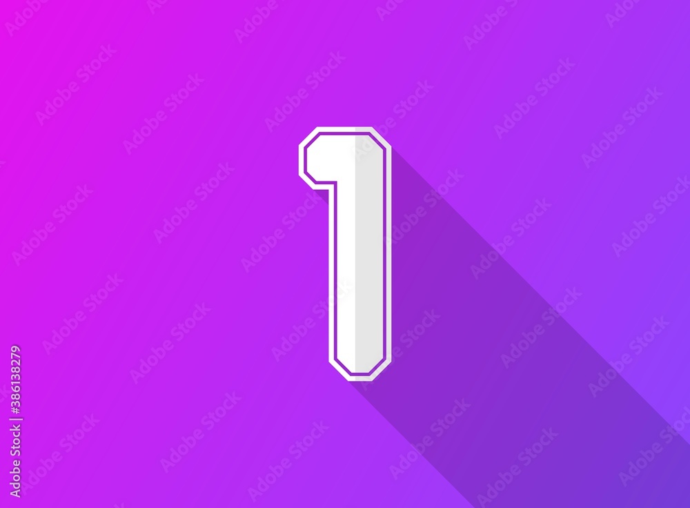 1 font number, modern dynamic design with long shadow on purple ...
