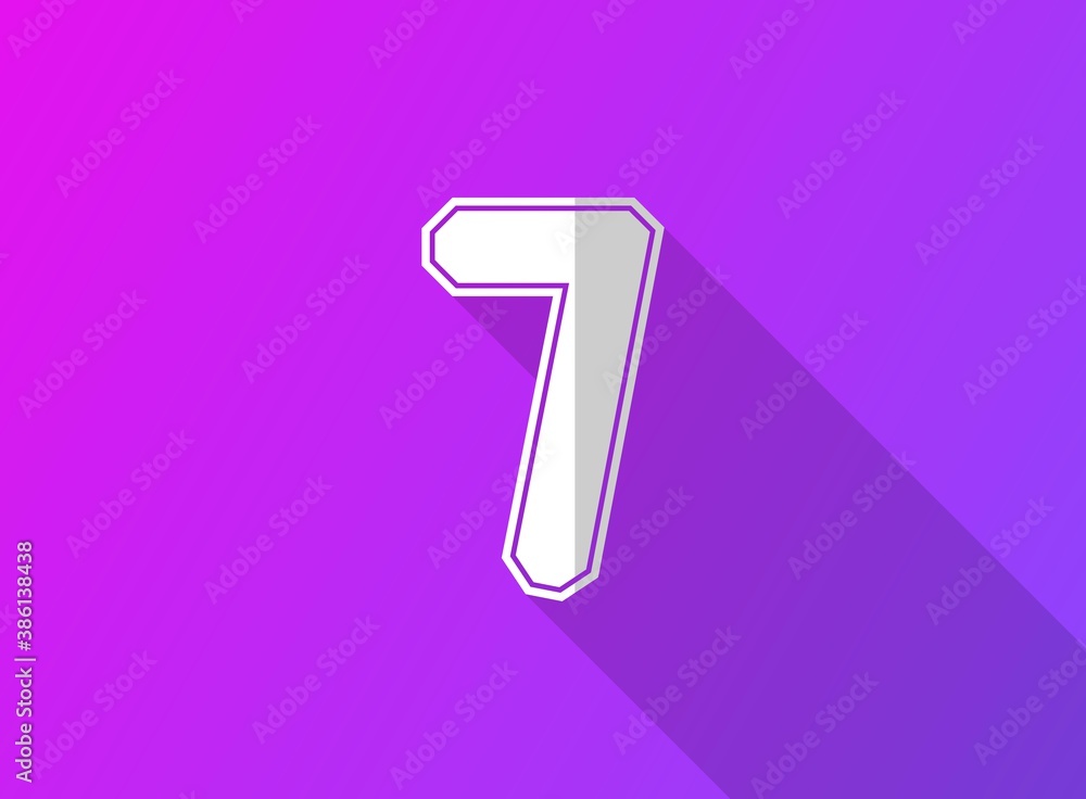 7 font number, modern dynamic design with long shadow on purple ...