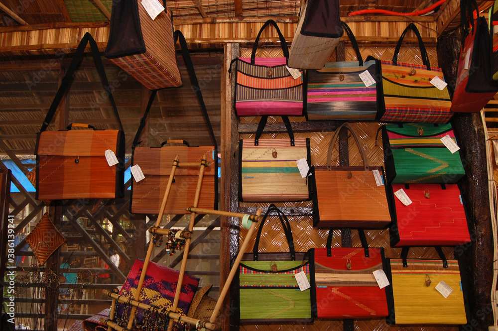 Weaving bag display at Binuatan creations in Puerto Princesa, Palawan ...