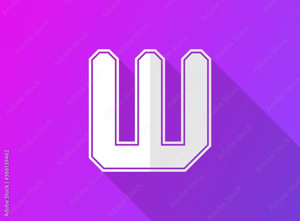 W font letter, modern dynamic design with long shadow on purple ...