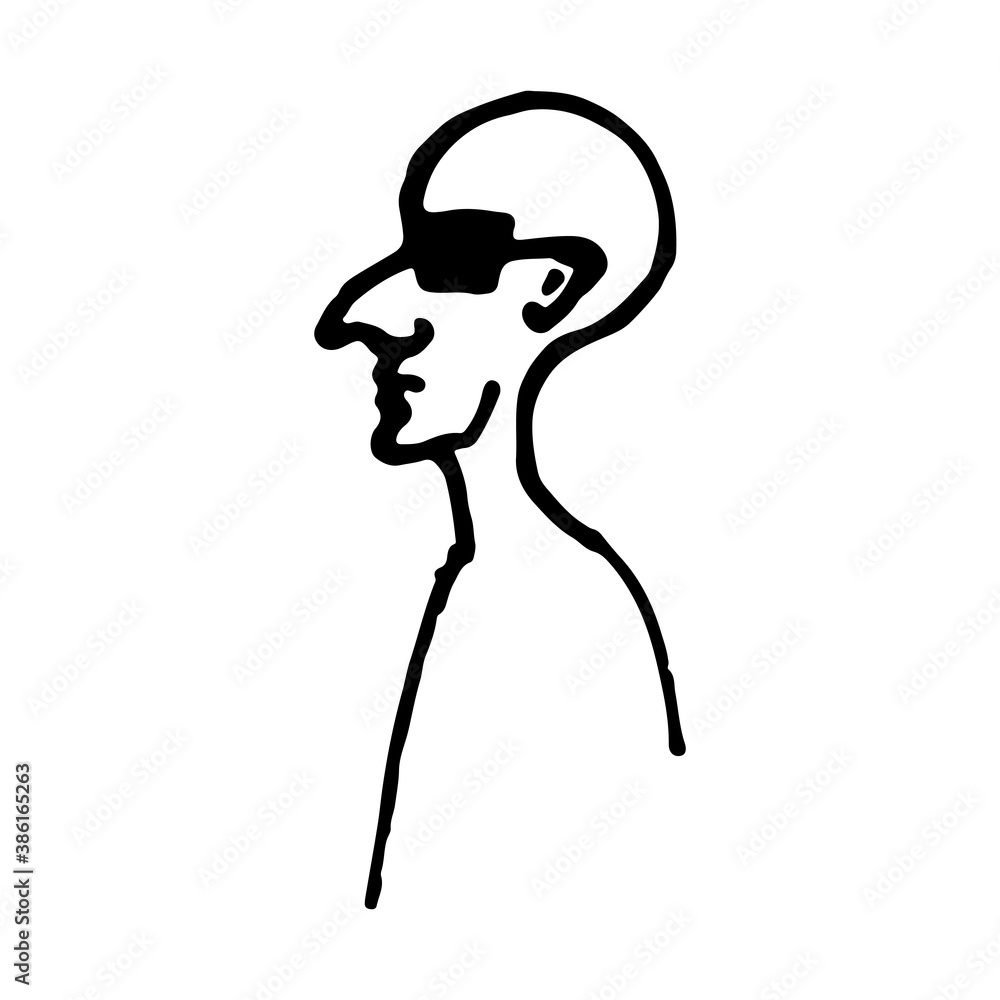 Half face silhouette. Vector hand drawn ink illustration. People's head ...