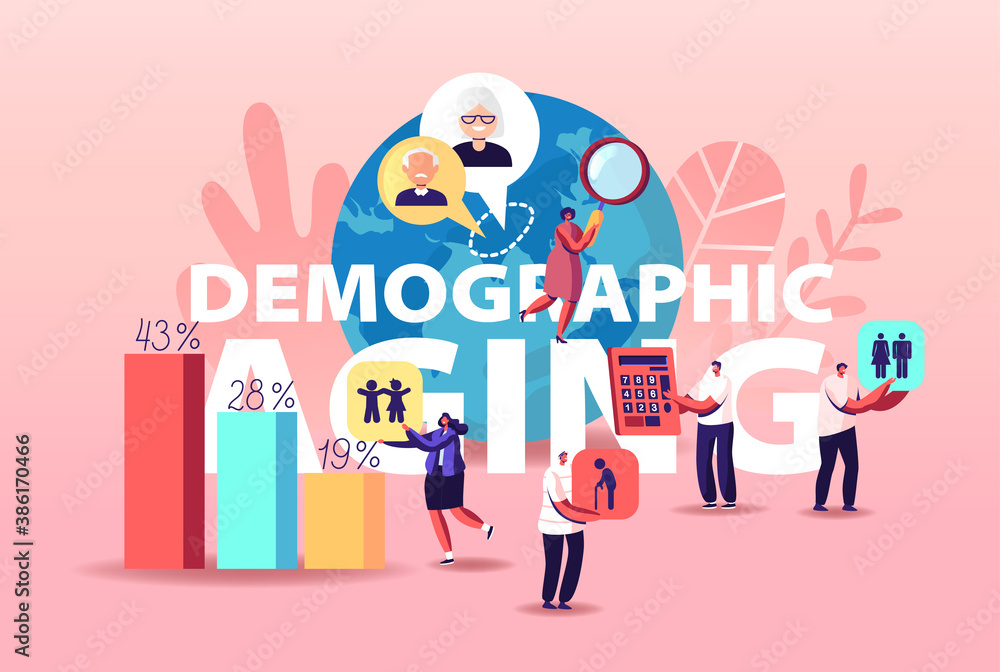 Demographic Aging Concept. Statistics Data for Young, Adult and Old ...