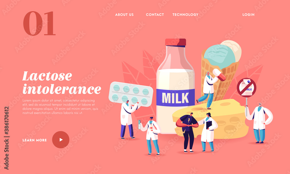 Lactose Intolerance Landing Page Template. Man Feel Bad in Stomach ...