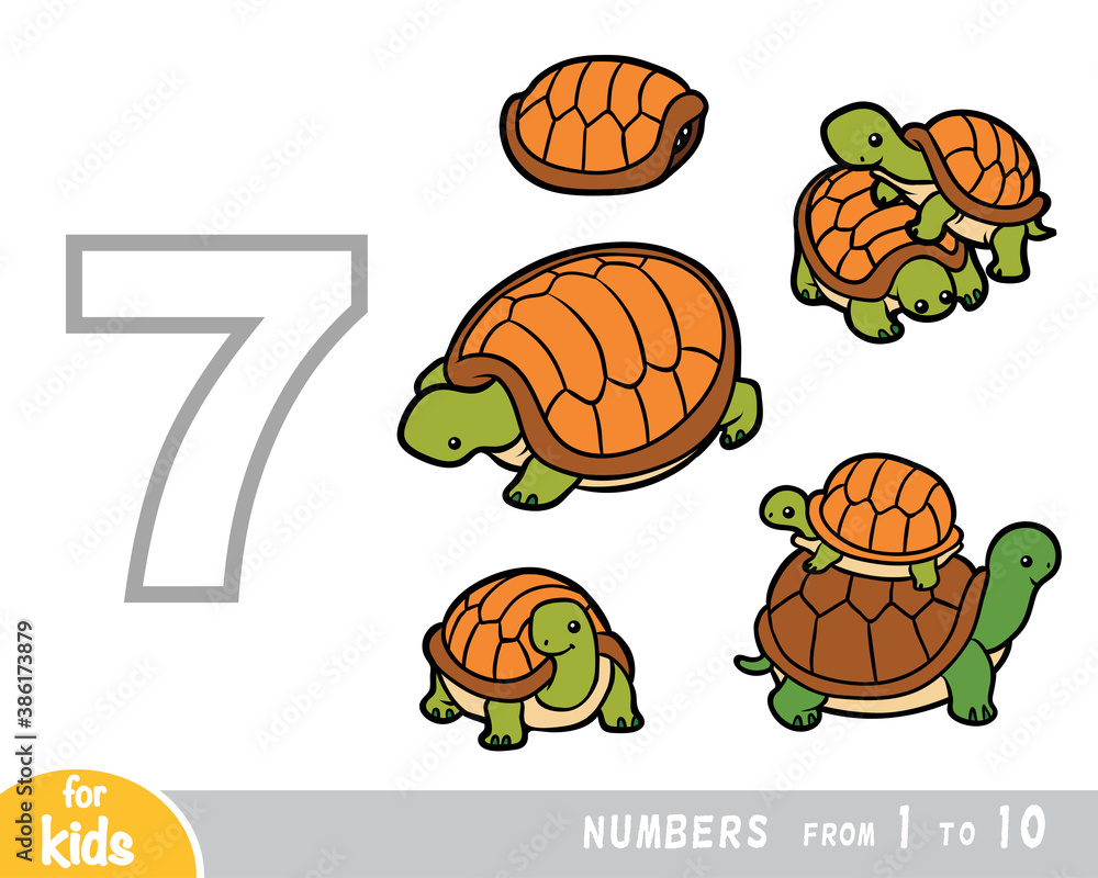 Educational poster for children about numbers. Digit seven, seven ...