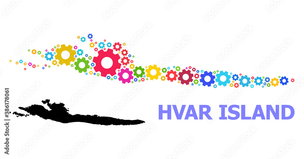 Vector mosaic map of Hvar Island combined for mechanics. Mosaic map of ...