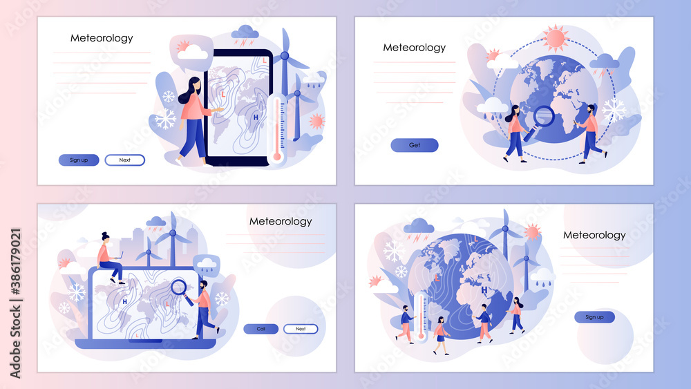 Meteorology science. World Meteorological day. Tiny people ...