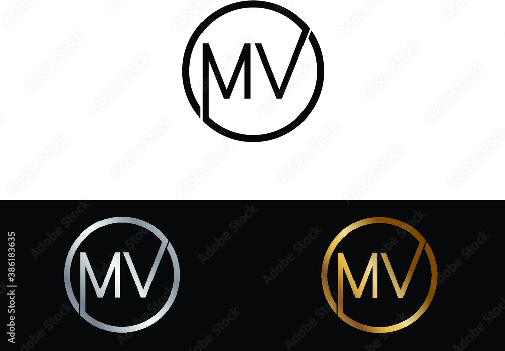 MV Circular Letter Logo with Circle Design and Black red gold color ...
