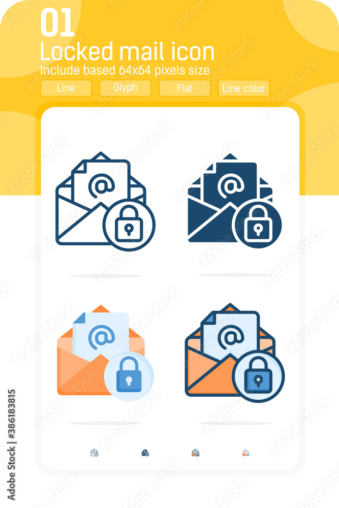 Locked email premium icon isolated on white background with multipe ...
