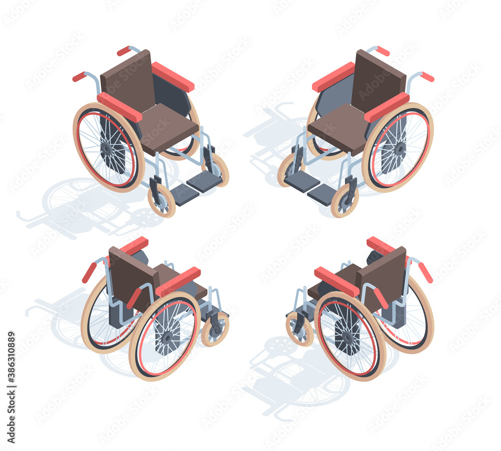 Wheelchair isometric view. Medical special equipment people with ...