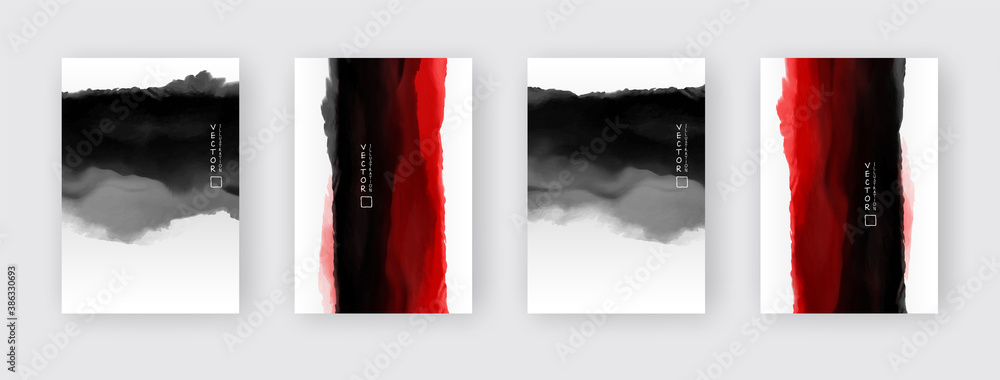 vector black and red ink brush stroke set Stock Vector | Adobe Stock