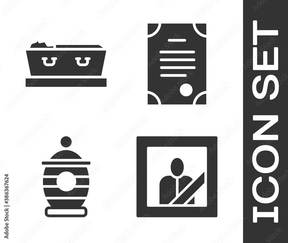 Set Mourning photo frame, Coffin with dead, Funeral urn and Death ...