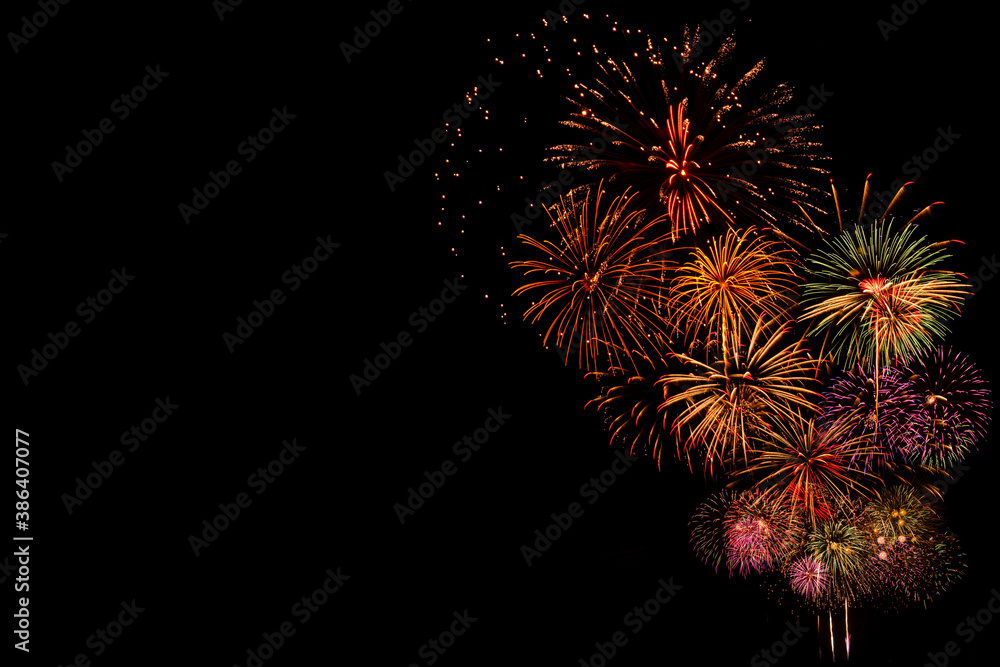 Festival Fireworks on Black backgrounds Stock Photo | Adobe Stock