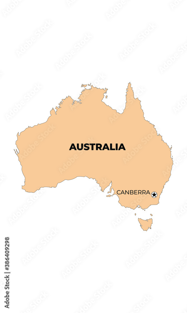 Australia map vector with Canberra capital the capital city marked by a ...
