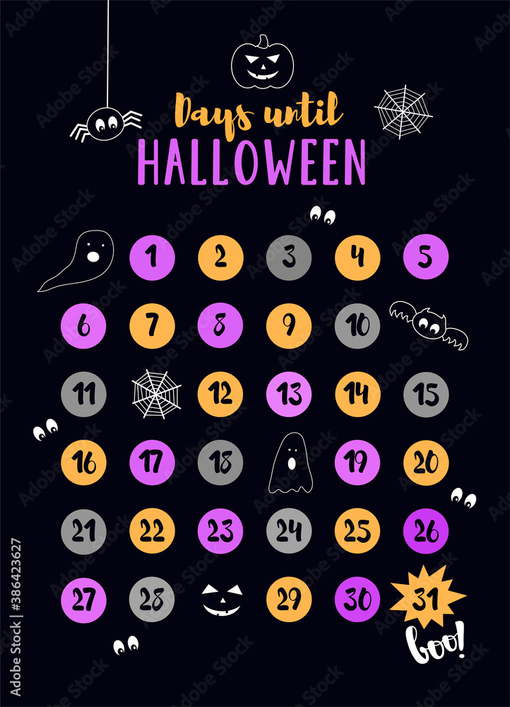 Days until Halloween. Halloween countdown. October Calendar. The ...