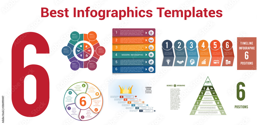 Universal set with 6 templates and positions for Infographics ...