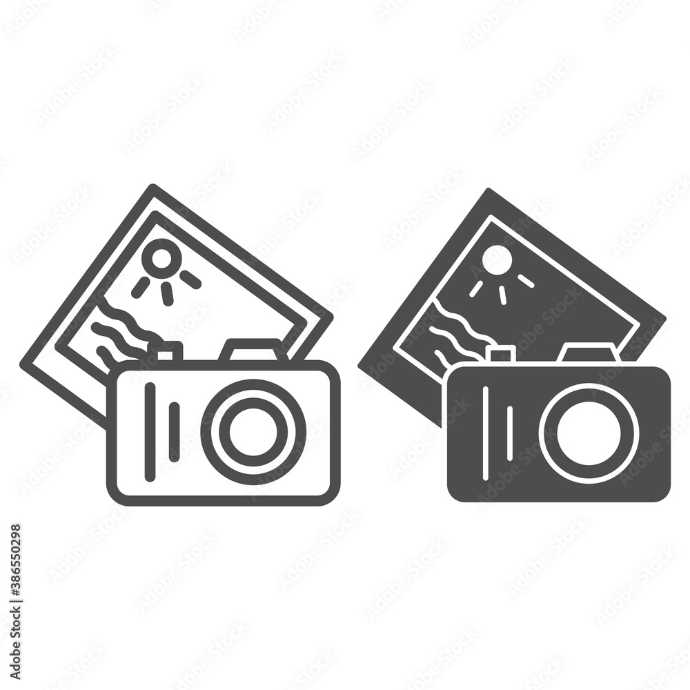 Camera and summer photo line and solid icon, Sea cruise concept, Photo ...