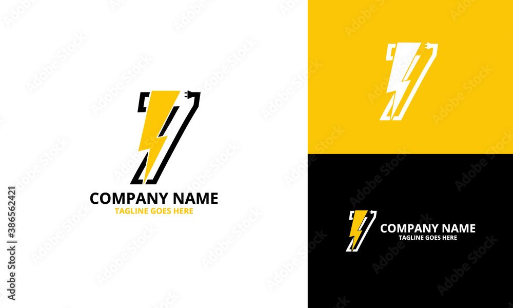 Image vectorielle Stock Flash initial number 7 Logo Icon Template ...