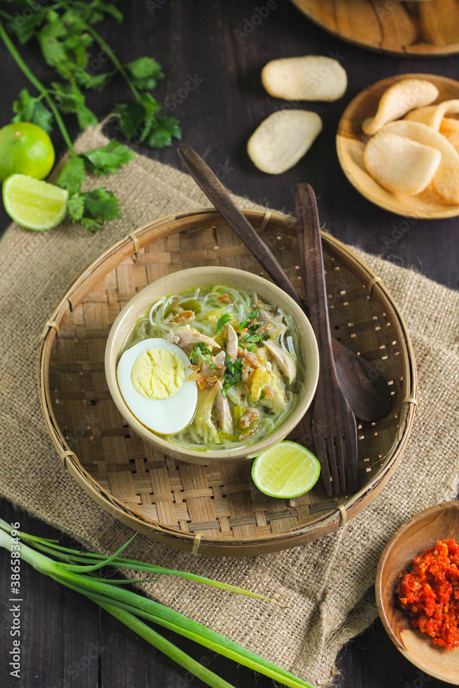 Soto Ayam, Indonesian traditional food made from clear chicken soup ...