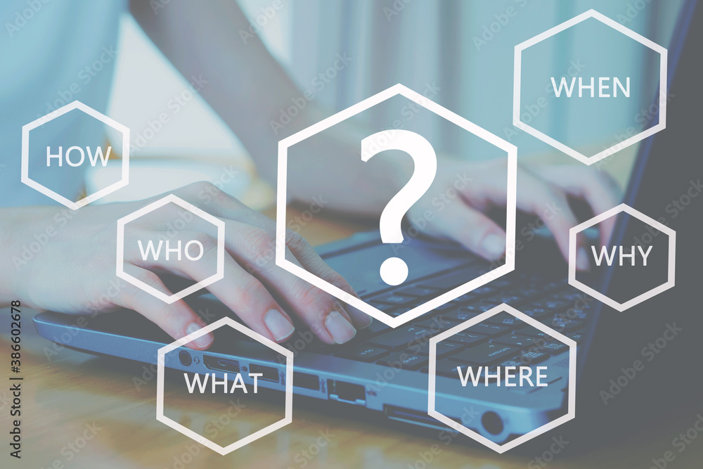 Woman working hand on keyboard close up, Exploring digital inquiry ...