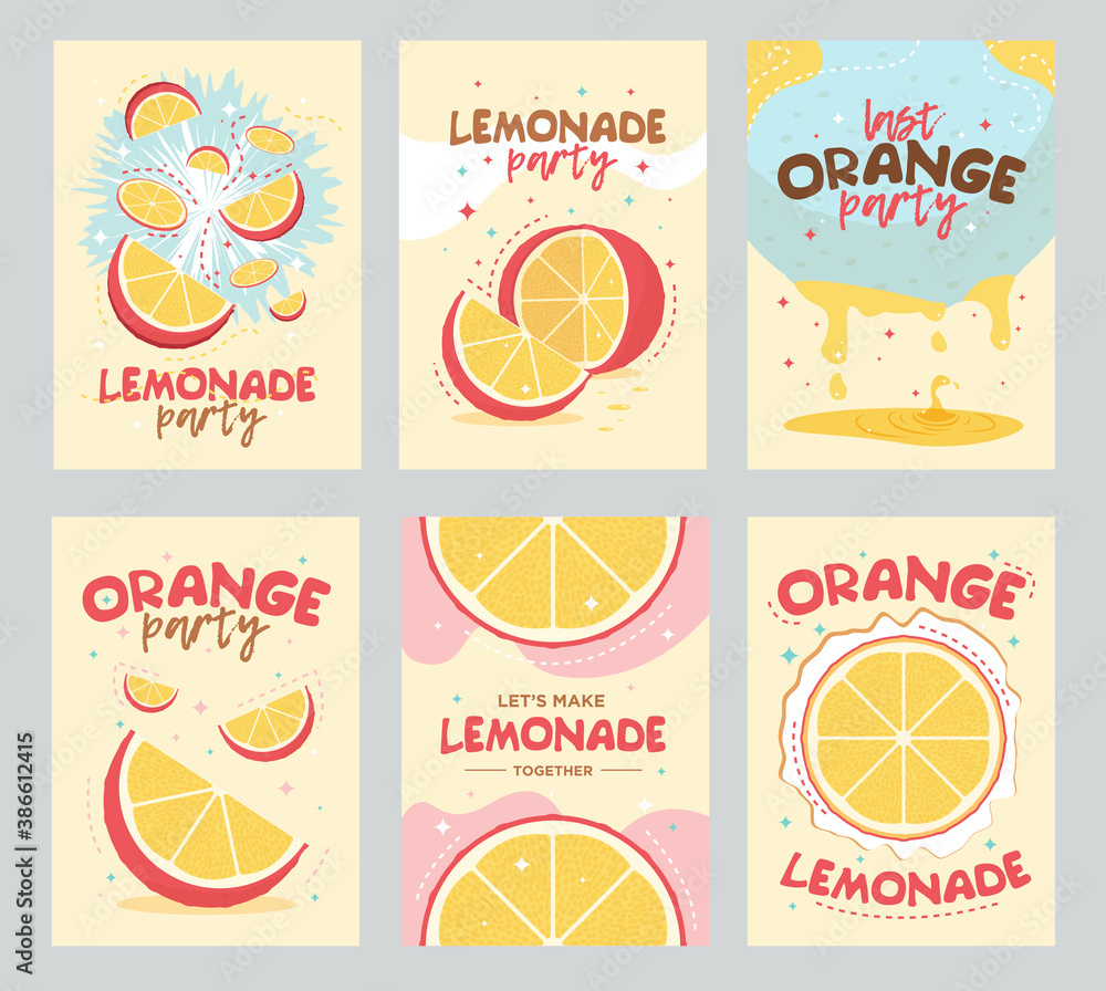 Vetor Lemonade party invitation cards design. Orange, fruit. Vector ...